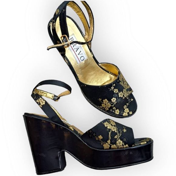 Vintage | Shoes | Bravo Vintage 9s Platform Pumps In Black Oriental ...